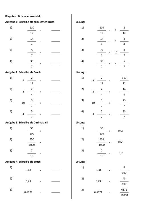Bruchtabelle Zum Ausdrucken Mathematik 6. Klasse: Eine Übersicht Zu